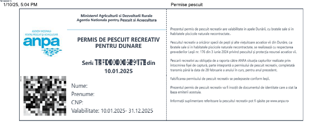 Ghid obținere permis pescuit recreativ – ANPA – 2025